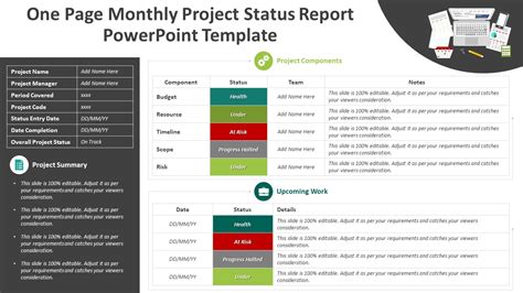 One Page Monthly Project Status Report Powerpoint Template