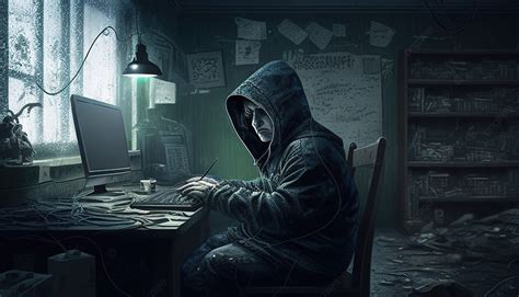 어두운 두건을 쓴 남자가 노트북 앞에 앉아 있다 다크 웹 사진 배경 일러스트 및 사진 무료 다운로드 Pngtree