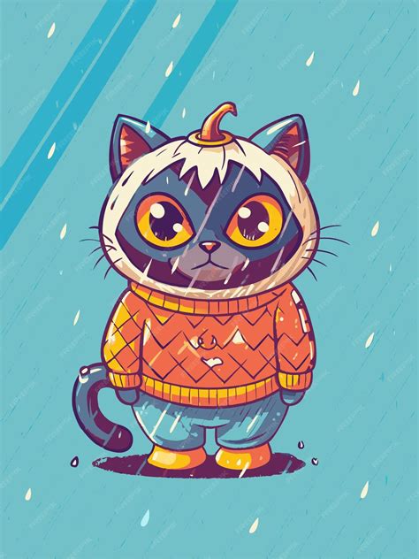 A Cartoon Of A Cat Wearing A Sweater With A Hoodie On It Premium Ai