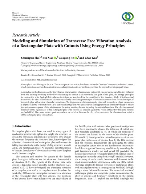 PDF Modeling And Simulation Of Transverse Free Vibration Analysis Of A Rectangular Plate With