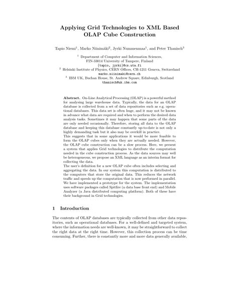 Pdf Applying Grid Technologies To Xml Based Olap Cube Construction