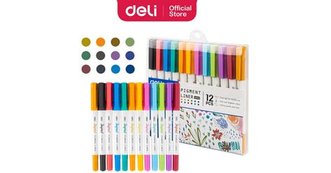 ფერადი ლაინერების ნაკრები 0 5მმ 1 0მმ Deli 12 ფერი · საკანცელარიო