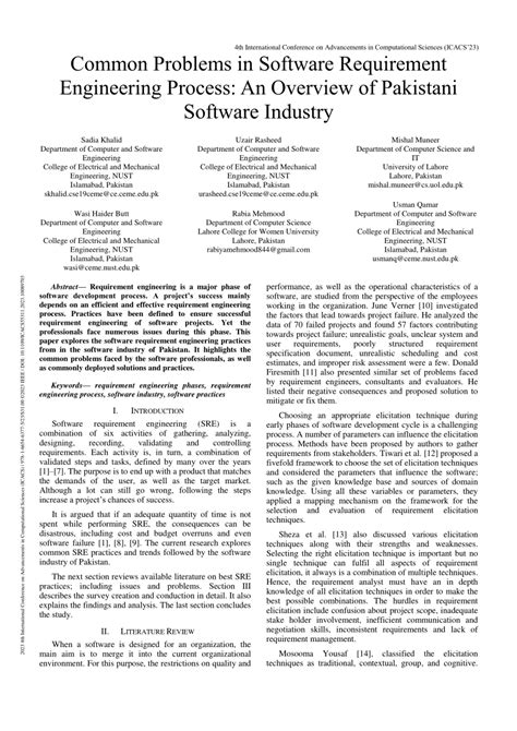 Pdf Common Problems In Software Requirement Engineering Process An Overview Of Pakistani