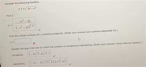 Solved Consider The Following Functionyx36 X22find
