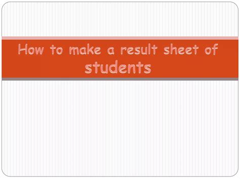 How To Make A Result Sheet Of Babes Using MS EXCEL PPTX