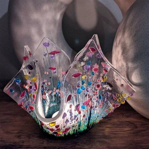Handcrafted Fused Glass Art Tealight Holders Vases Etsyde Fused