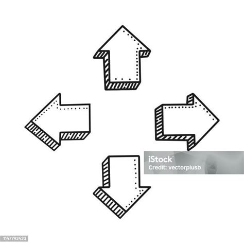손으로 그린 3d 화살표 낙서 아이콘입니다 부호 기호입니다 장식 요소입니다 흰색 배경입니다 격리 평면 디자인입니다 벡터 일러스트 개체 그룹에 대한 스톡 벡터 아트 및 기타