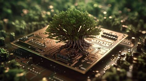Green Natural Eco Friendly Tree And Computer Technology On An Abstrac