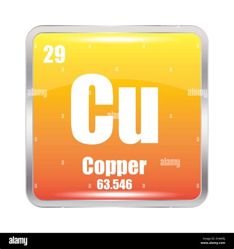 Copper Symbol Icon Element Cu Atomic Mass Vector Element Stock Vector Image Art