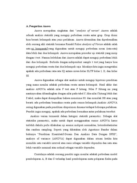 A Pengertian Dan Prinsip Anova B Jenis Jenis Analisis Varians Anova
