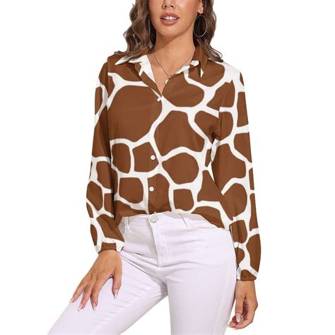Giraffe 1 Vntage Casual Long Sleeve Shirt Blouse Woman Streetwear