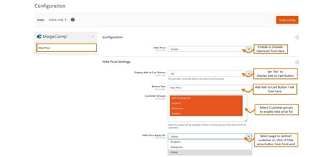 Configuration Settings Magento 2 Hide Price Extension