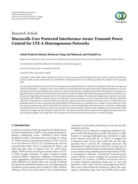 Pdf Macrocells User Protected Interference Aware Transmit Power Control For Lte A