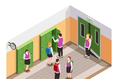 School Break Isometric Composition In 2024 Isometric Vector
