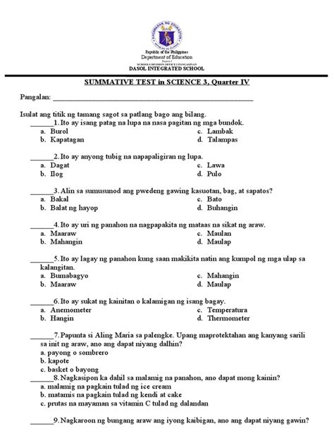Summative Test Q4 G3 Science Pdf