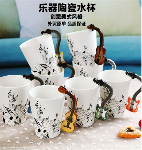 陶瓷音乐杯400ml大号音符杯黑色电吉他咖啡杯音乐节杯子代发供货 阿里巴巴