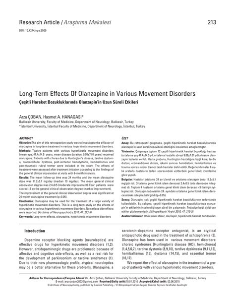 Pdf Long Term Effects Of Olanzapine In Various Movement Disorders