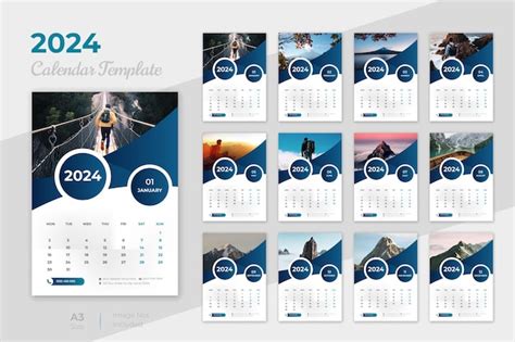 Design moderno de modelo de calendário de parede 2024 Vetor Premium