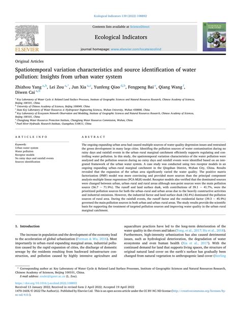 Pdf Spatiotemporal Variation Characteristics And Source Identification Of Water Pollution