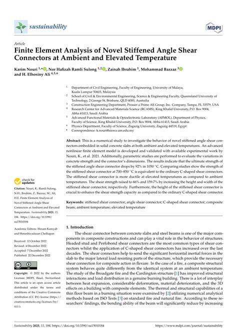 Pdf Finite Element Analysis Of Novel Stiffened Angle Shear Connectors At Ambient And Elevated