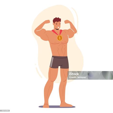 스포츠 성공 축하 화이트 배경에 고립 된 금메달을 가진 스포츠맨 스포츠를 타며 승리를 축하합니다 1위에 대한 스톡 벡터 아트 및 기타 이미지 Istock