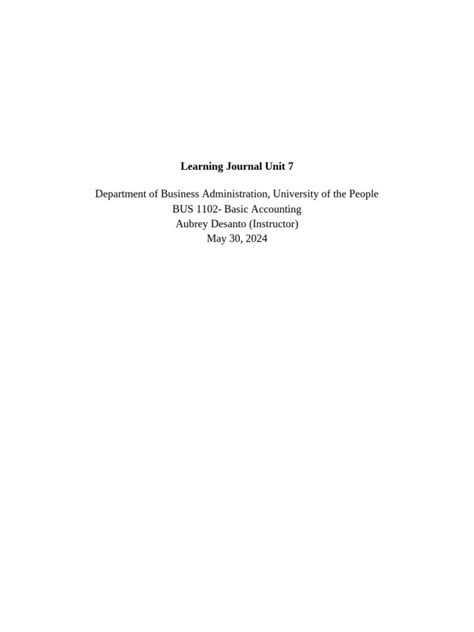 Learning Journal Unit 7 Pdf Banks Investing