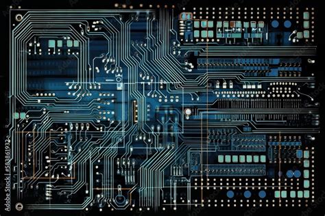 Colorful Printed Circuit Board Computer Motherboard Components Microchips Cpu Processor
