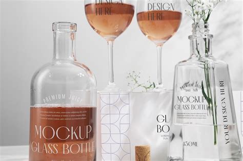 Premium Psd Glass Vase With Wine Bottle And Flowers