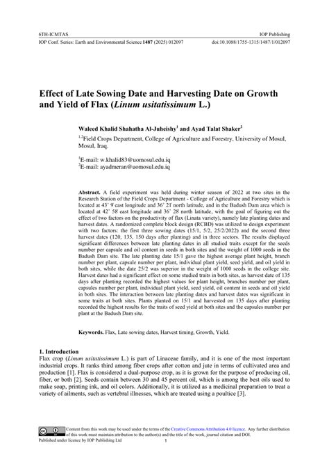 Pdf Effect Of Late Sowing Date And Harvesting Date On Growth And