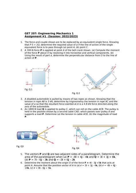 Assignment This Are Some Mechanics Tutorial Questions On Statics GET Engineering