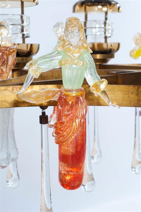 Flush Mount Blown Murano Glass Colorful Statues And Brass 1950s Italy