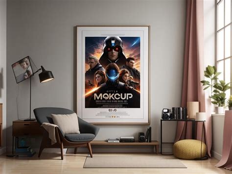 home theater movie poster display mockup with customizable white space premium ai generated image