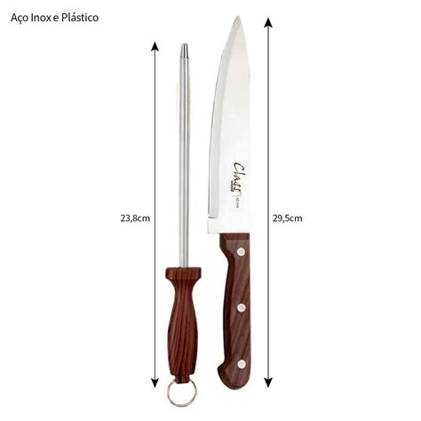 Kit Churrasco Faca E Chaira Inox Wood Pe As