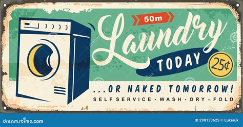 Laundry Vintage Tin Sign Idea With Washing Machine Stock Vector