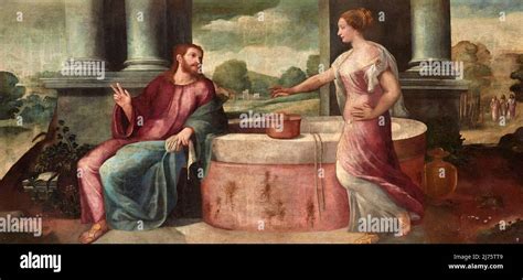 Gesù e la samaritana al pozzo olio su tela pittore lombardo del