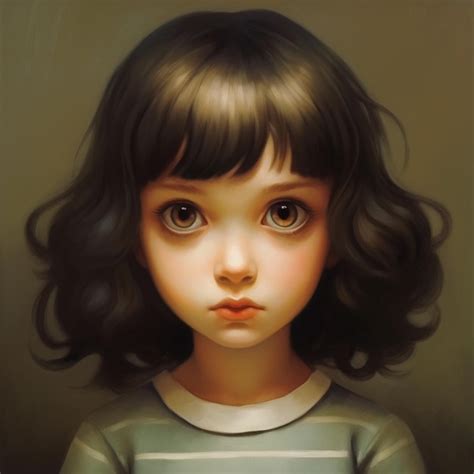 Un Cuadro De Una Niña De Cabello Oscuro Y Una Camisa A Rayas Que Dice