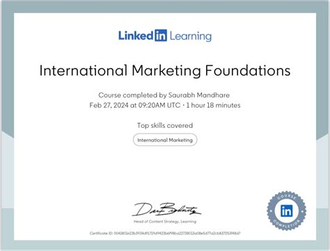 Completed International Marketing Foundations On Linkedin Learning Saurabh Mandhare Posted On