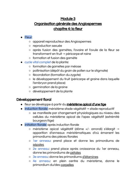 Module 3 Chap 4 La Fleur Module 3 Organisation Générale Des