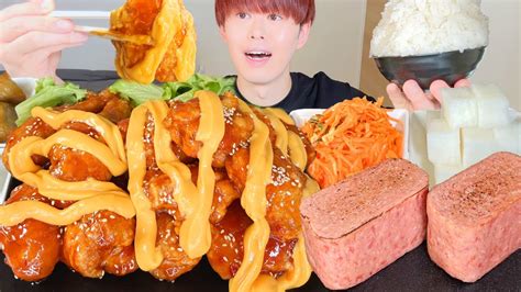 Asmr ヤンニョムチキン🧀チーズソース Spicy Chicken And Cheese Sauce Eating Sounds 咀嚼音