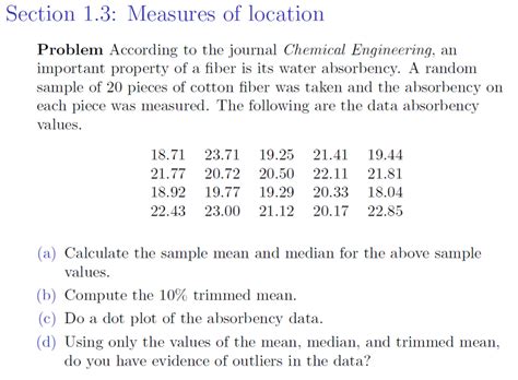 Solved Section 1 3 Measures Of Location Problem According