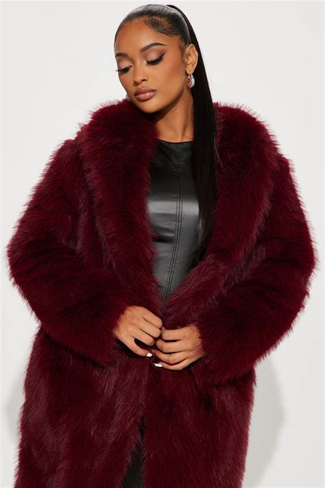 Dreamin Big Faux Fur Coat Burgundy Fashion Nova