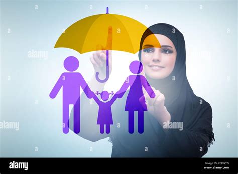 Life Insurance Concept With The Businesswoman Pressing Button Stock