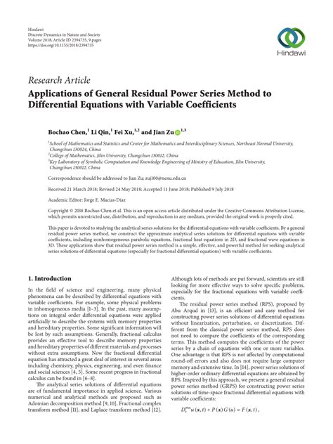 Pdf Applications Of General Residual Power Series Method To