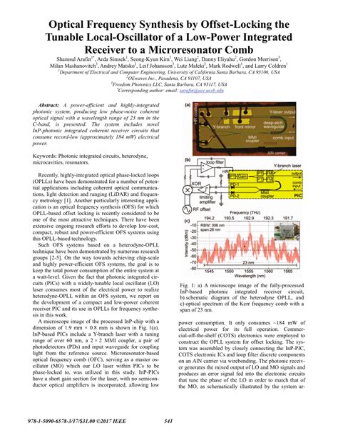 pdf optical frequency synthesis by offset locking the tunable local