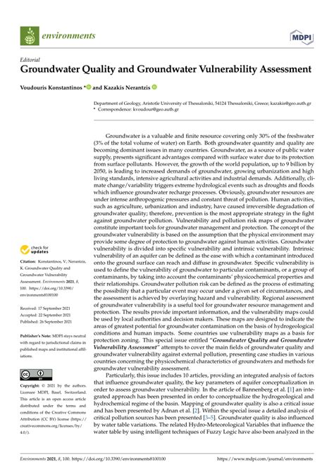 Pdf Groundwater Quality And Groundwater Vulnerability Assessment