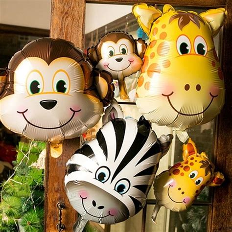 5pcs Jungle Animal Foil Balloon Tiger Monkey Lion Giraffe Zebra Helium