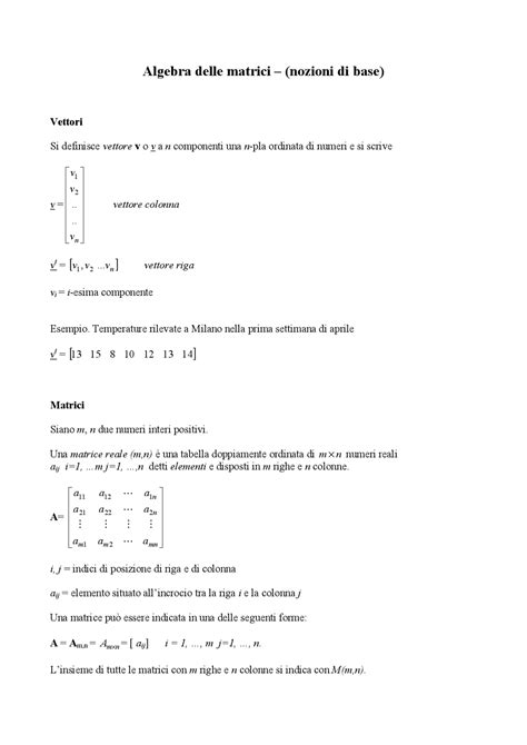 Introduzione Algebra Lineare Docsity