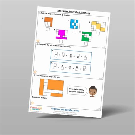 Year 5 Recognise Equivalent Fractions Homework Resource Classroom Secrets