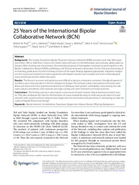 Pdf 25 Years Of The International Bipolar Collaborative Network Bcn