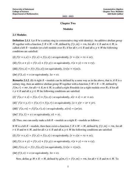 Commutative Algebra 4 Th Math Bolonia Chapter 2 Modules College